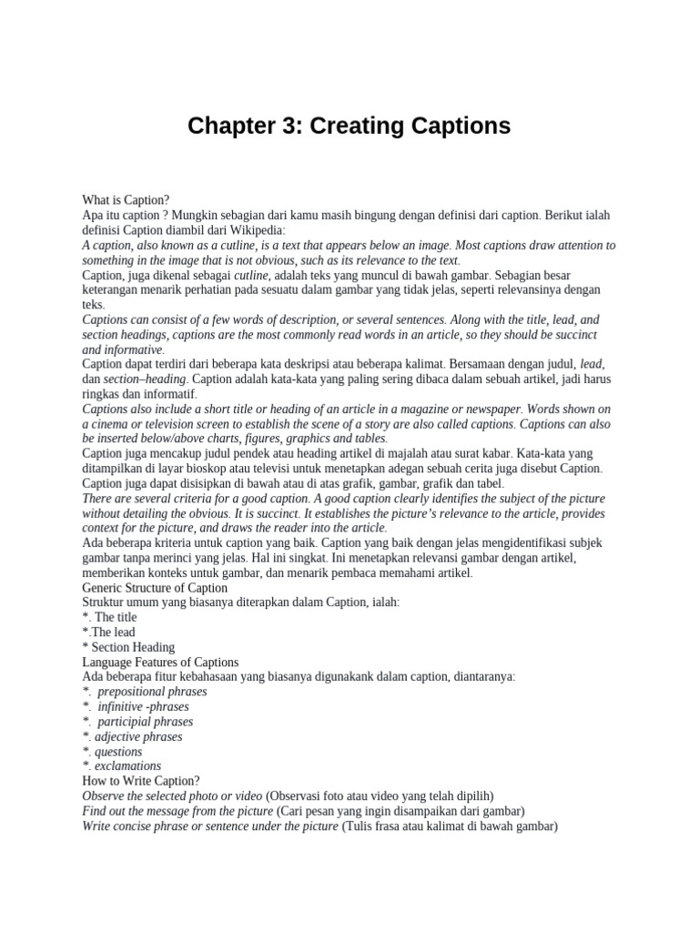 Chapter 3 Kls XII Creating Captions | PDF