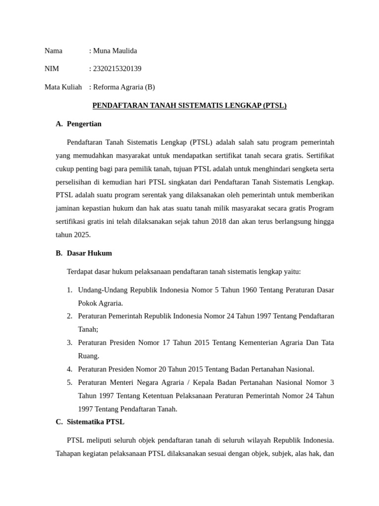 PTSL Hukum Agraria | PDF