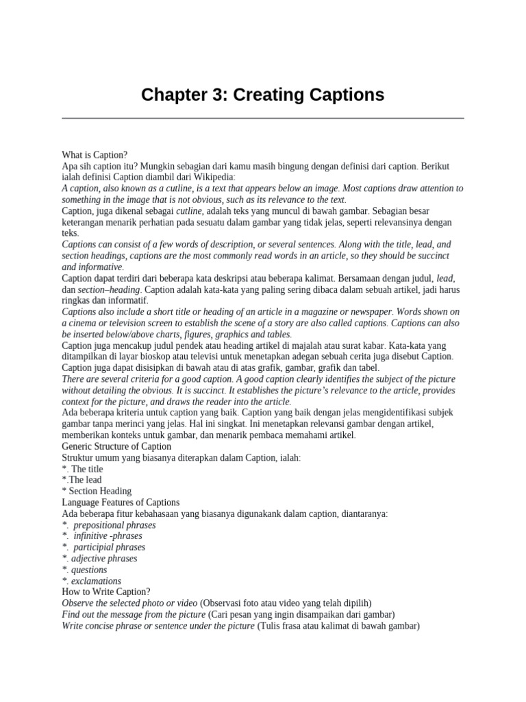 Chapter 3 Kls XII Creating Captions | PDF