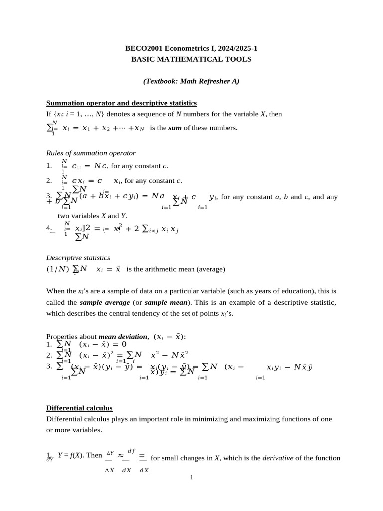 2A1. Review of Mathematics | PDF | Logarithm | Summation
