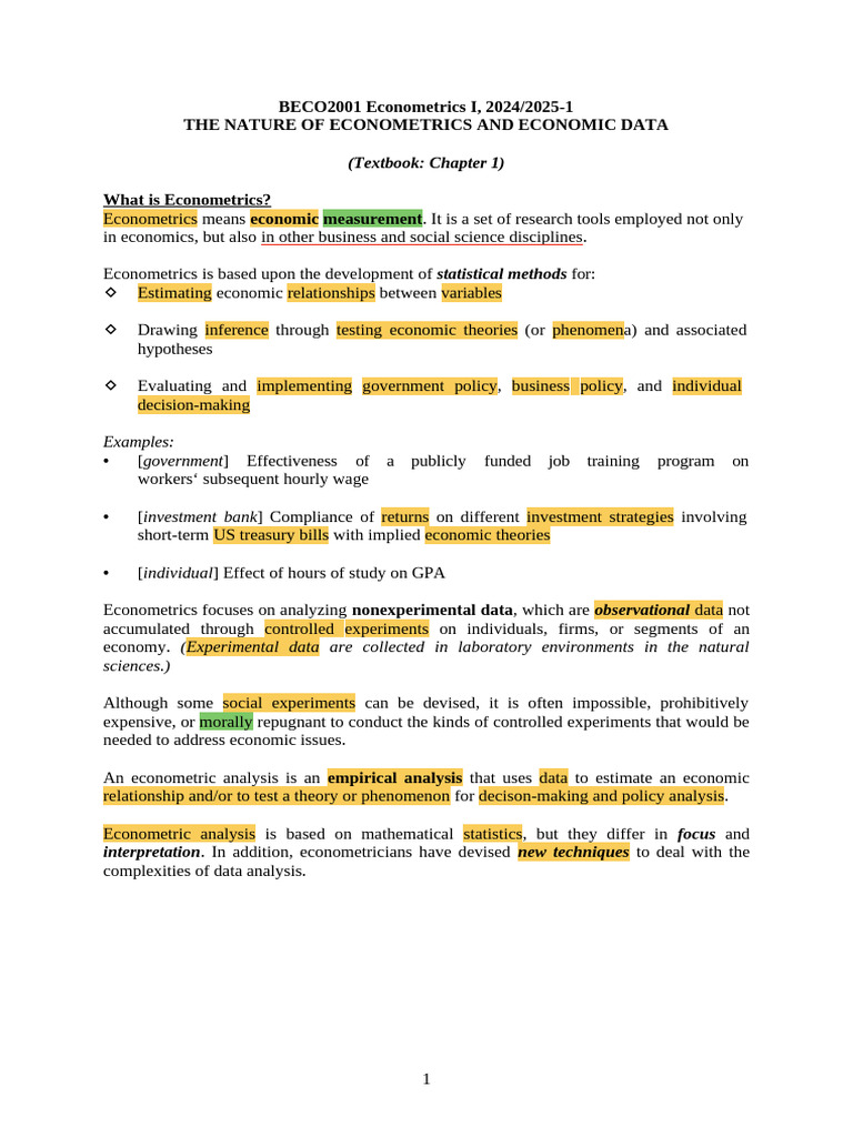 The Nature of Econometrics and Economic Data | PDF | Econometrics | Experiment