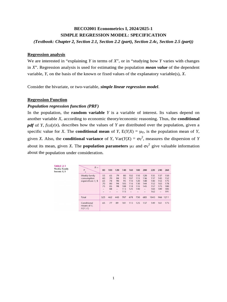 Simple Regression Model - Specification | PDF | Regression Analysis ...