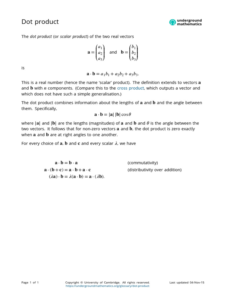 Dot Product | PDF | Teaching Methods & Materials | Computers