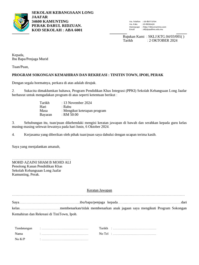 Surat Program Lawatan | PDF