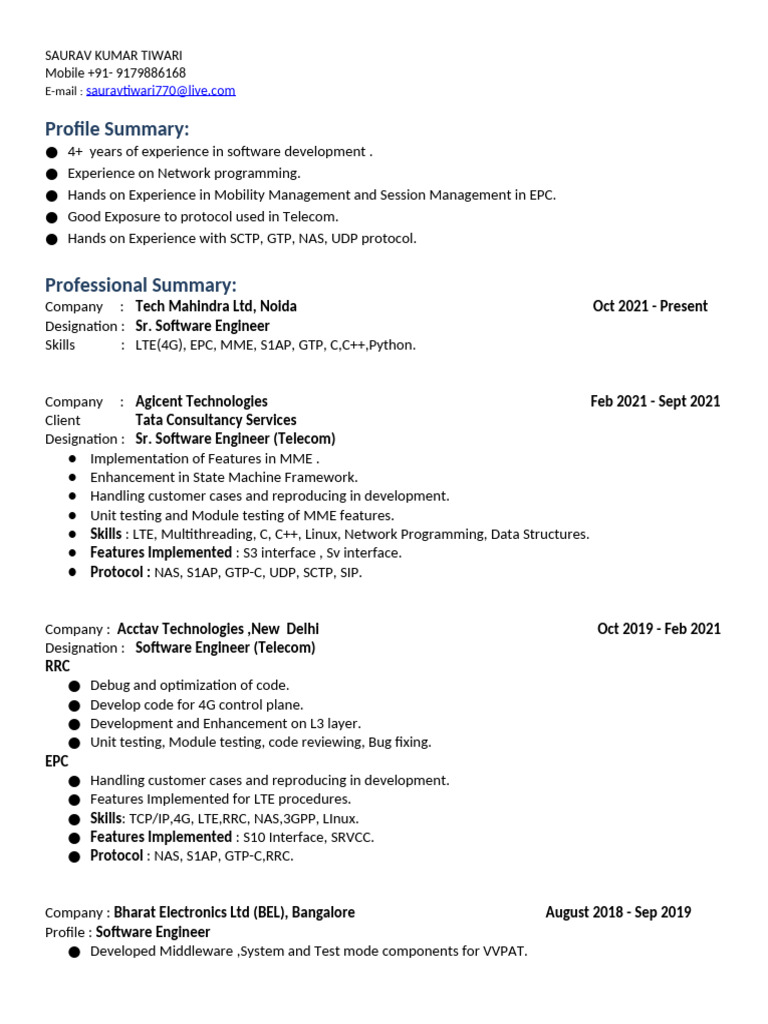 Saurav Tiwari 3+ Developer | PDF | Telecommunications | Network Architecture