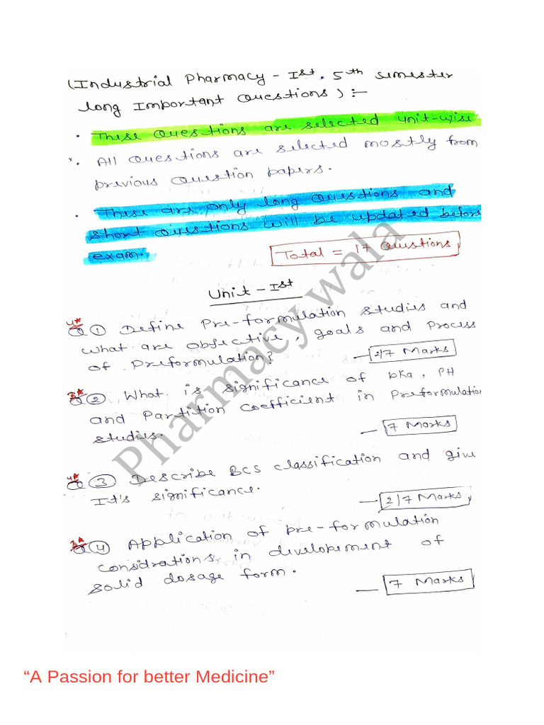 Important Questions for Industrial Pharmacy | PDF | Google Play ...