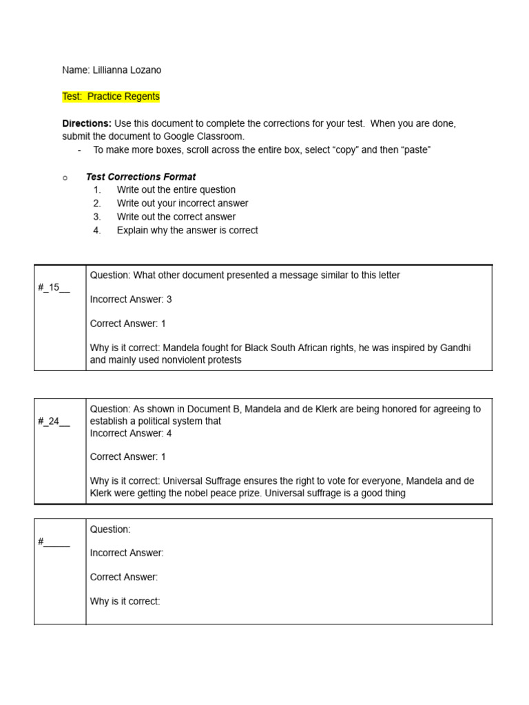 Practice Regents Test Correction | PDF | Career & Growth | Self-Improvement