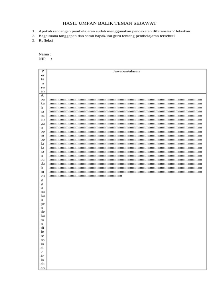 Hasil Umpan Balik Teman Sejawat | PDF