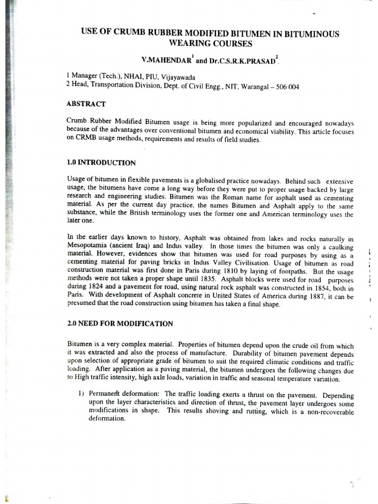 Use of Crumb Rubber Modified Bitumen in Bituminous Wearing Courses ...