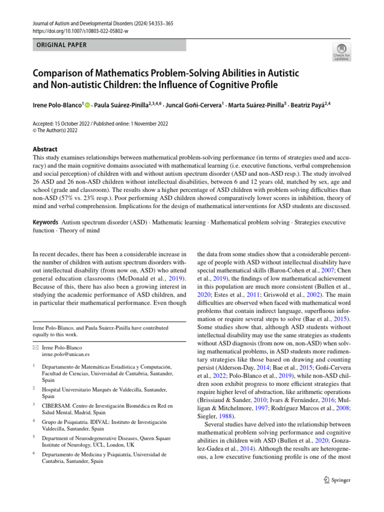 Comparison of Mathematics Problem Solving Abilities in Autistic and Non Autistic Children: The ...