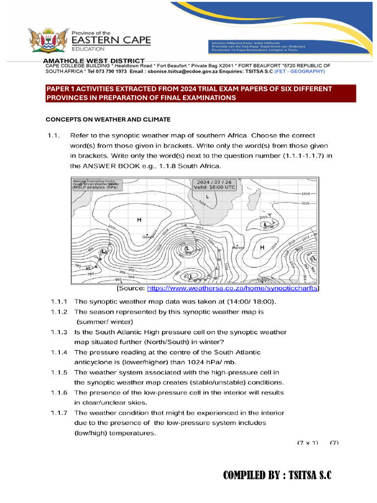 Geography Grade 12 Trial Exam 2024 | PDF | Tropical Cyclones | River