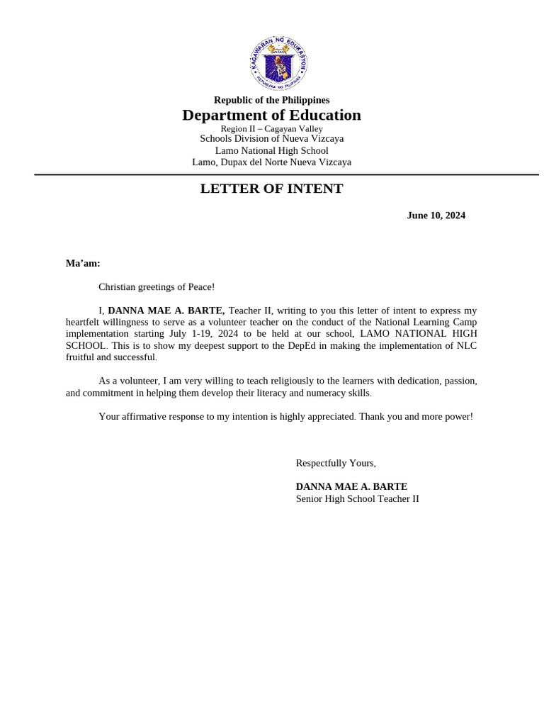 Letter of Intent NLC | PDF