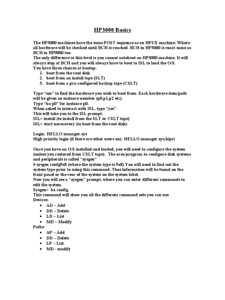HP3000 Basics | PDF | Booting | Command Line Interface