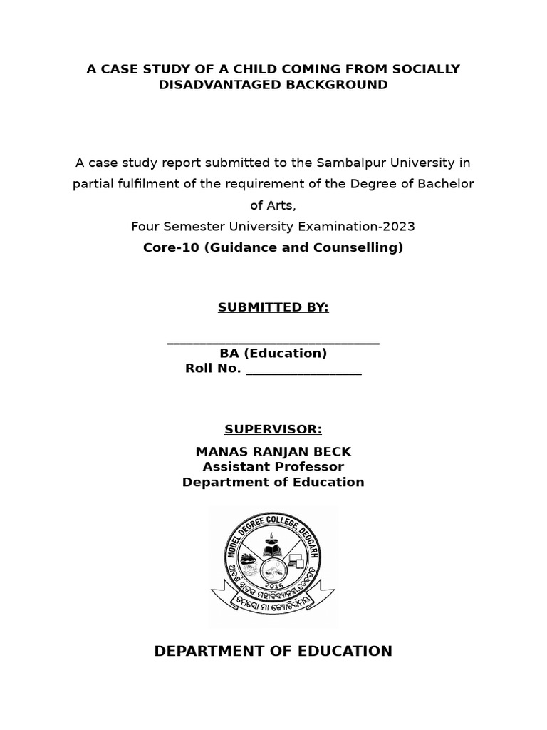 A Case Study of A Child Coming From Socially Disadvantaged Background ...