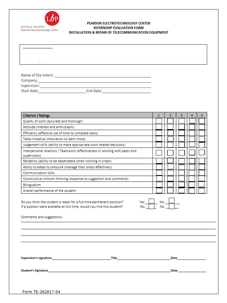 TE-262017-04 Internship Evaluation Form_Writable | PDF