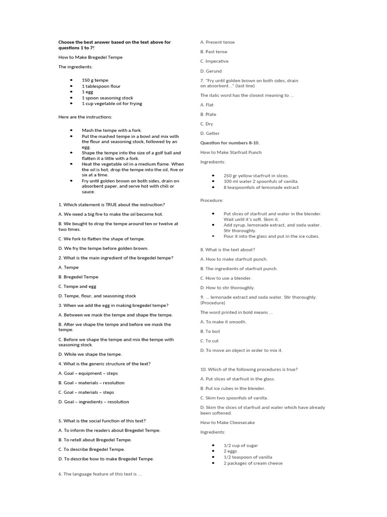 soal procedure text 9 | PDF | Breads | Cakes