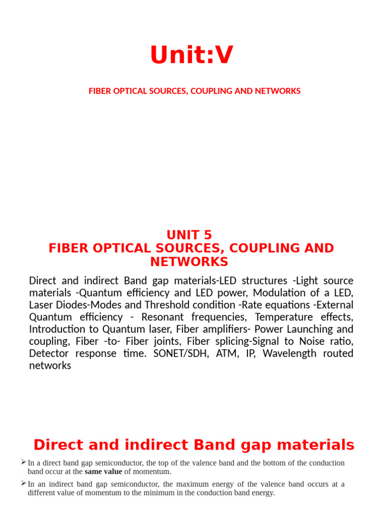 UNIT V-Fiber optical sources,coupling and networks | PDF | Laser Diode ...