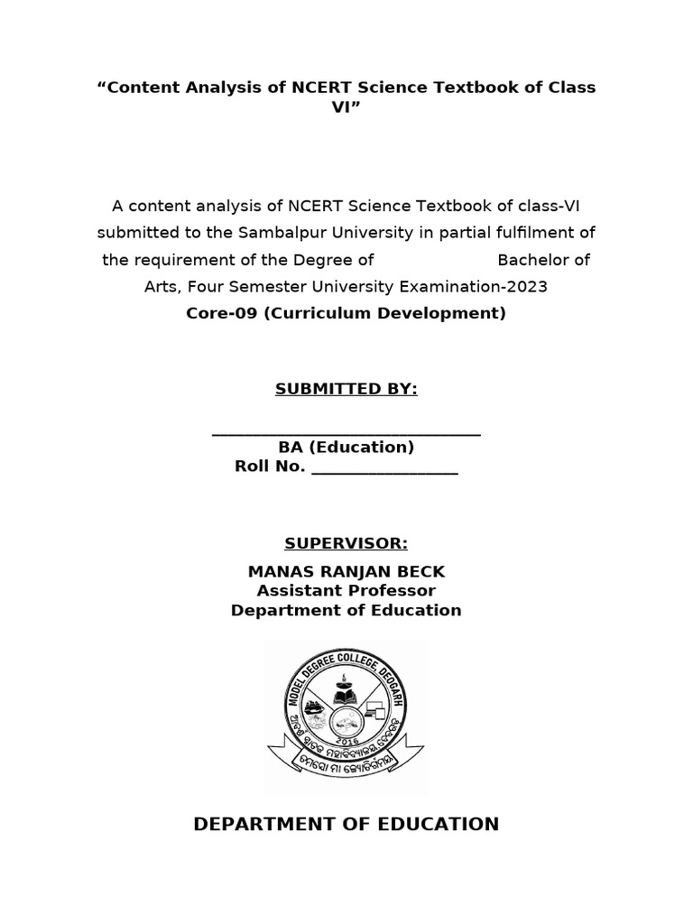 Content Analysis of NCERT Science Textbook Class-VI | PDF | Curriculum ...