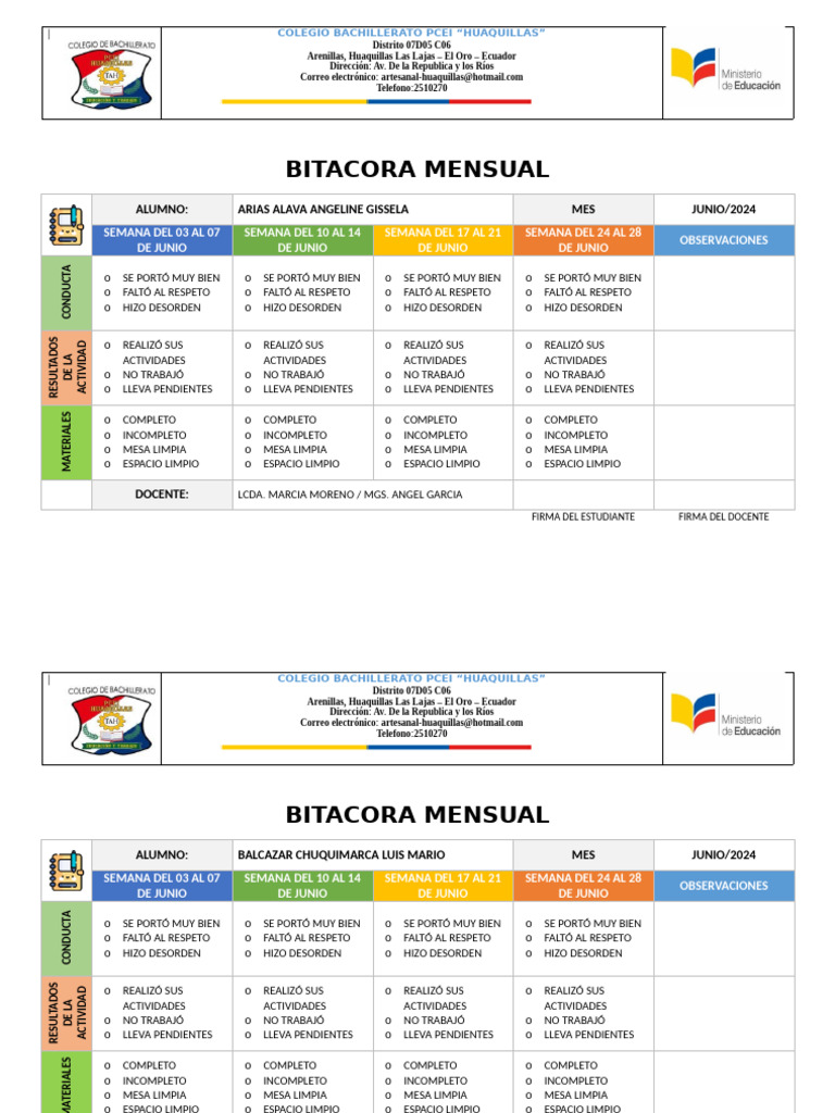 Bitacora Junio | PDF