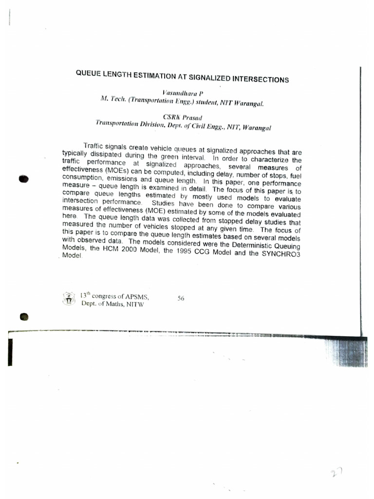 Queue Length Estimation at Signalised Intersections | PDF | Stochastic ...