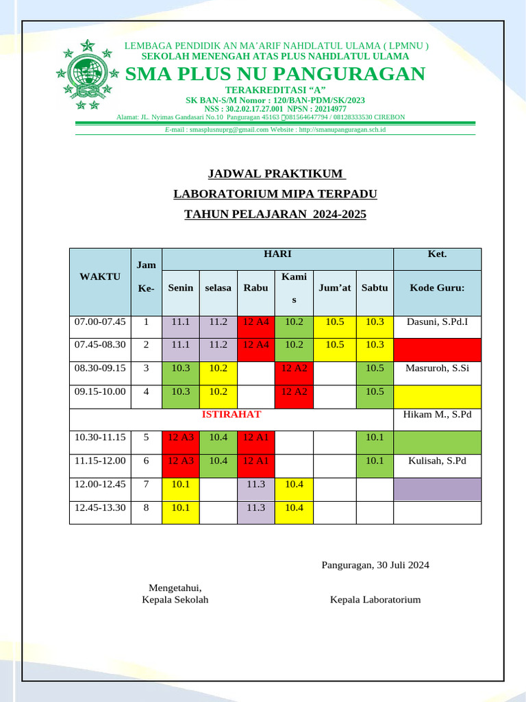 Jadwal Praktikum Lab | PDF