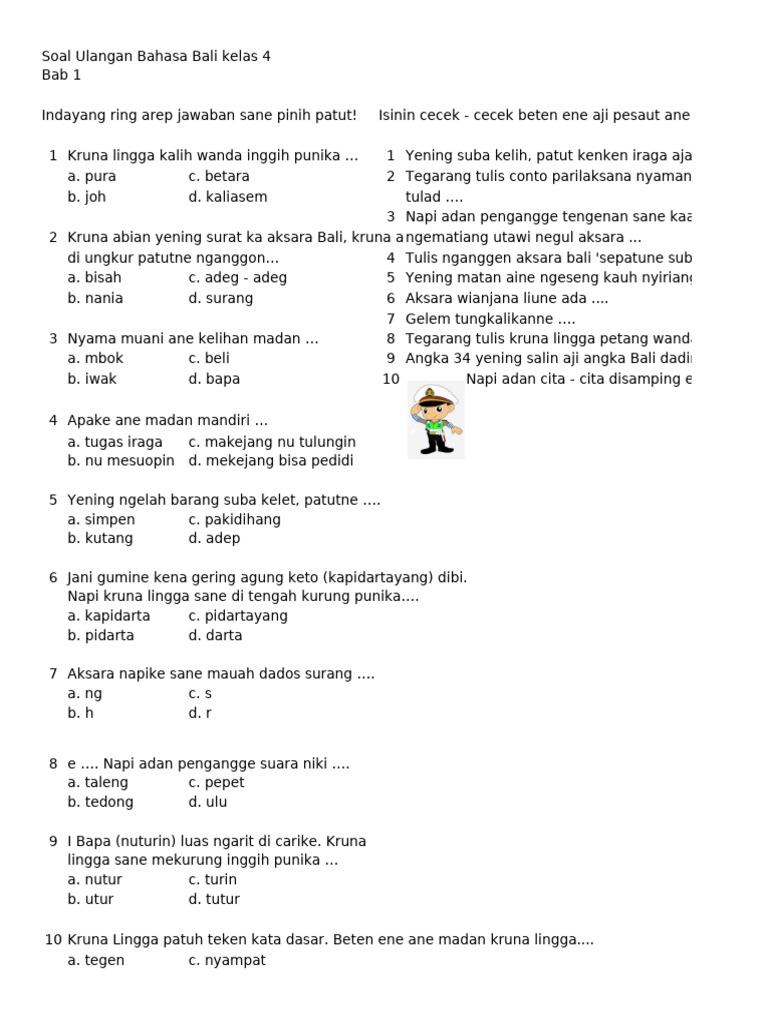 Soal Bahasa Bali Kelas 4 | PDF