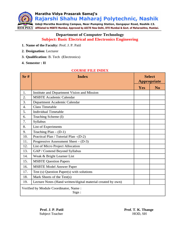 COURSE FILE-2023-24 Index ICT | PDF