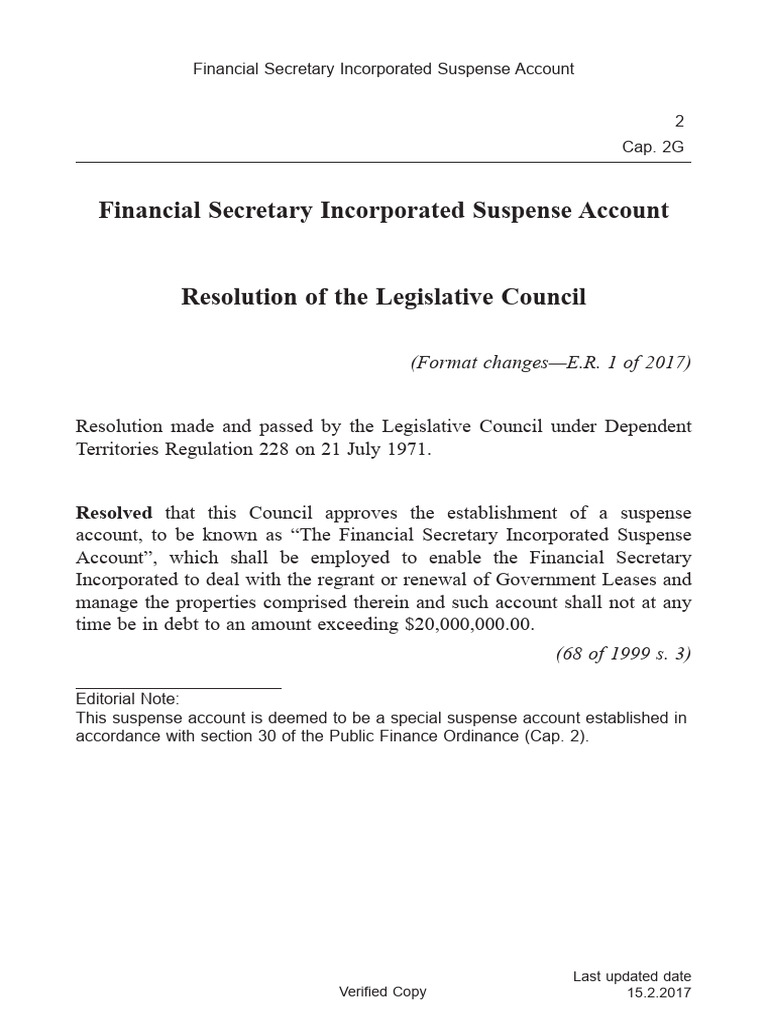 Financial Secretary Incorporated Suspense Account | PDF