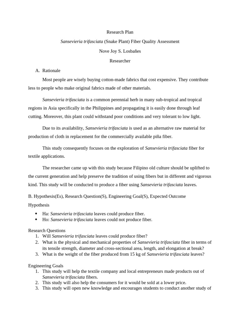 Research-Plan | PDF | Textiles | Fibers