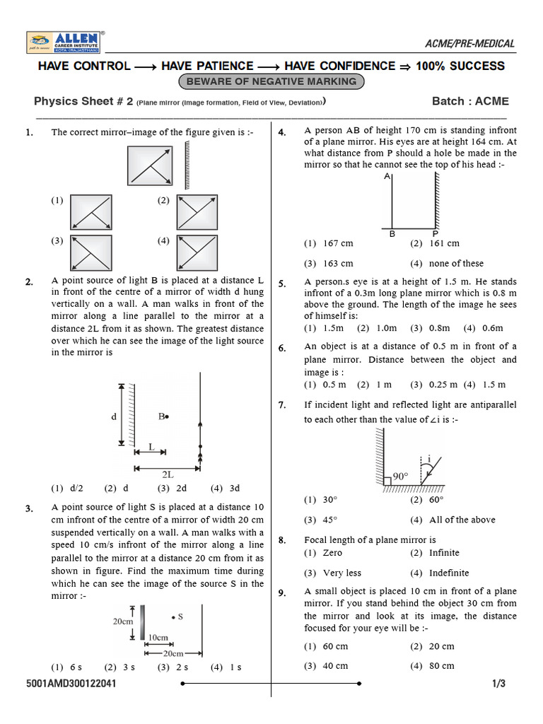 02 (Plane Mirror (Image Formation, Field of View, Deviation) | PDF ...