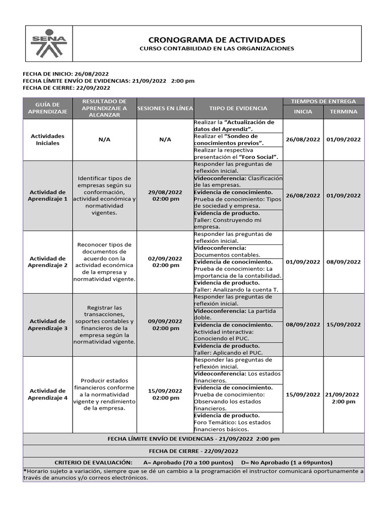 Cronograma actividades contabilidad 116309685e25b82 | PDF ...