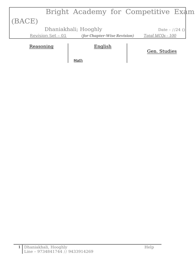 Revision Set - 00 | PDF