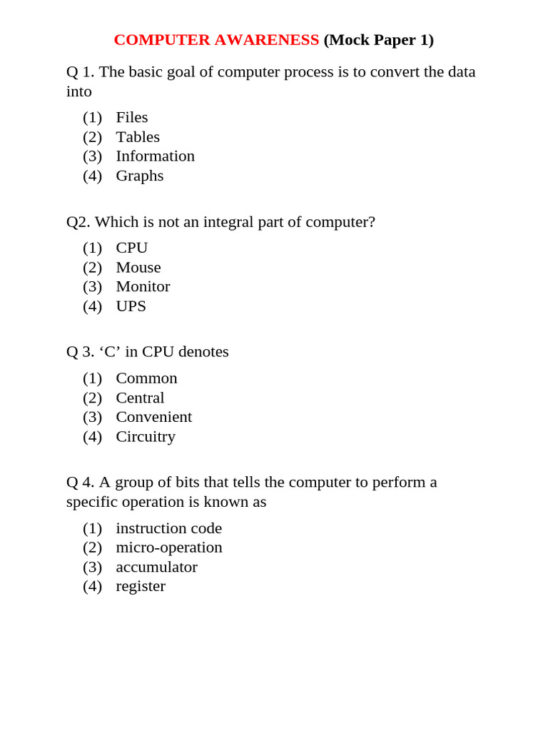 Computer_Mock_1 | PDF | Random Access Memory | Central Processing Unit