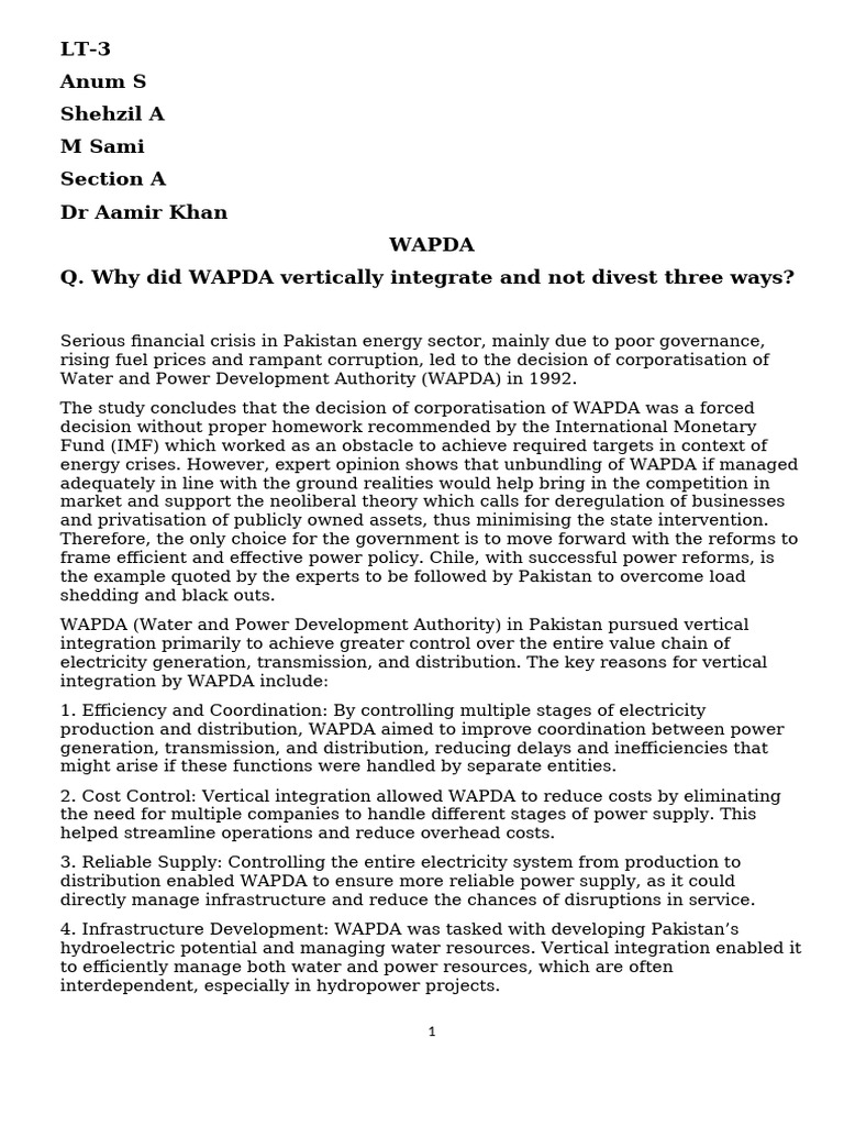 WAPDA's Vertical Integration Explained | PDF | Hydroelectricity ...