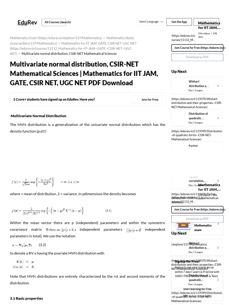Multivariate Normal Distribution, CSIR-NET Mathematical Sciences - Mathematics For IIT JAM, GATE ...