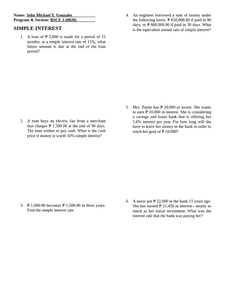 P1 Simple Interest Pdf Interest Banks