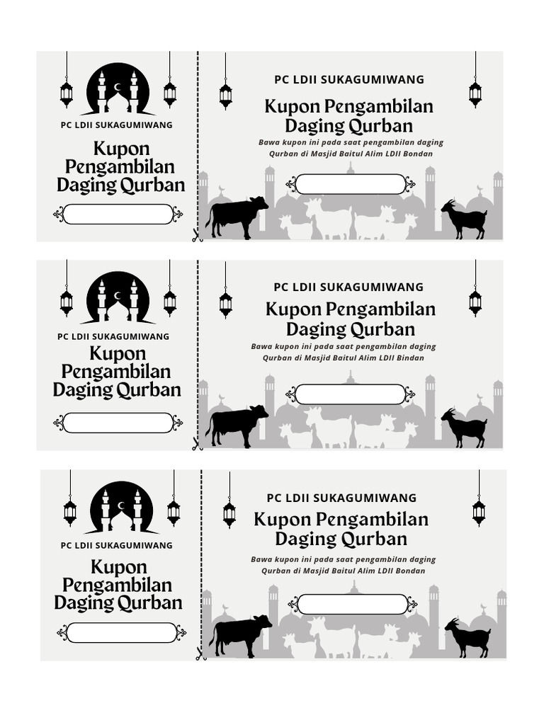 Hitam Putih Ilustratif Kupon Daging Qurban Masjid | PDF