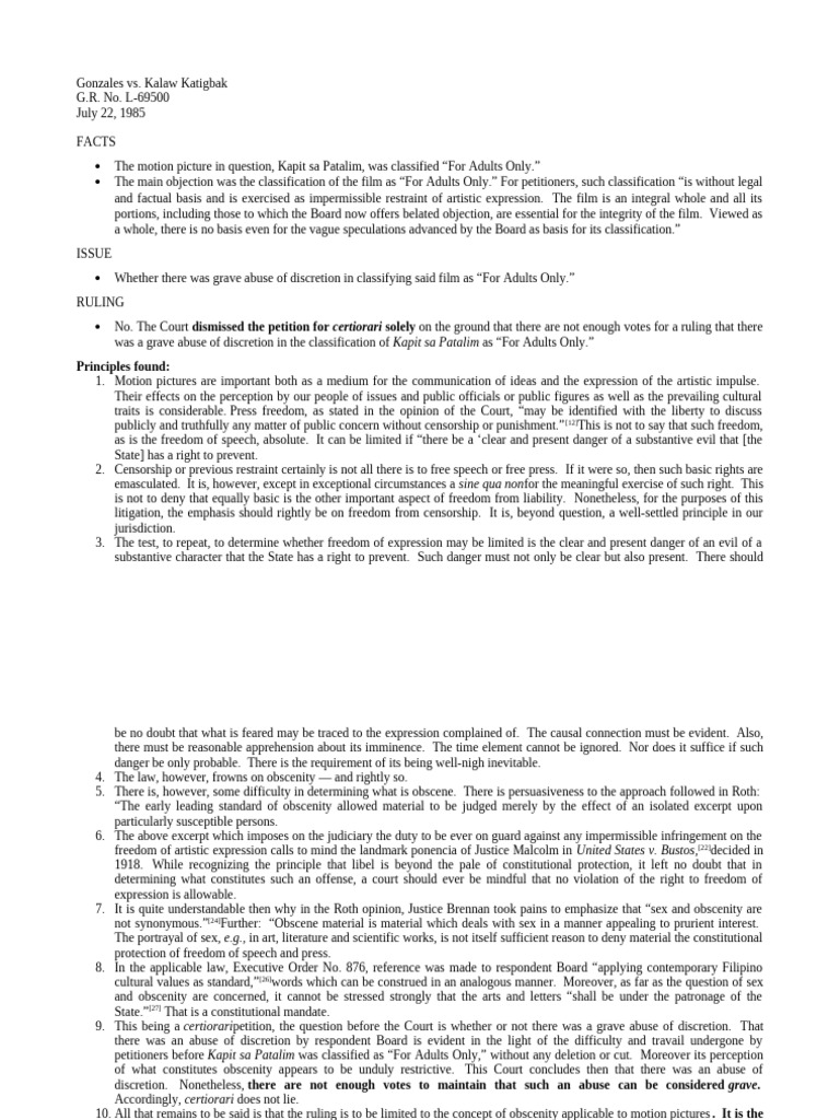 04 GONZALES Vs KATIGBAK | PDF | Obscenity | Freedom Of Speech