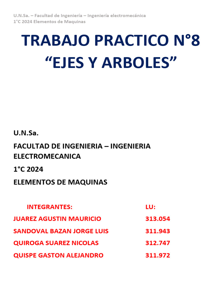 TRABAJO PRACTICO N°8 “EJES Y ARBOLES” | PDF