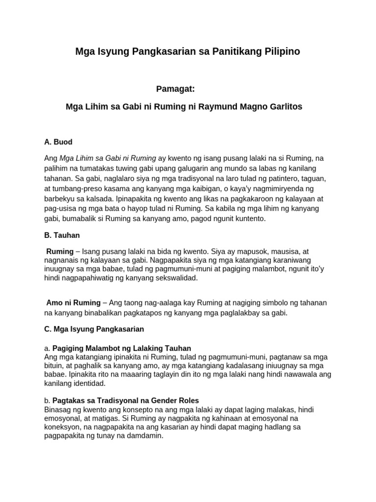 Mga Isyung Pangkasarian Sa Panitikang Pilipino: Pamagat: Mga Lihim Sa ...