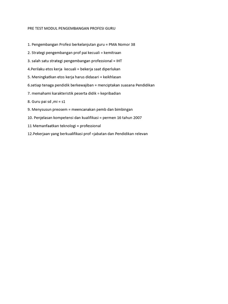Pre Test Modul Pengembangan Profesi Guru | PDF | Karier & Perkembangan ...