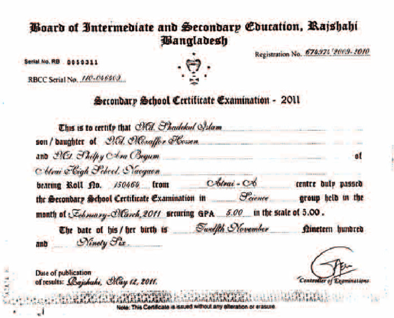 SSC CERTIFICATE | PDF