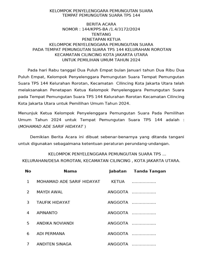 1 - Format Ba Kpps Ketua Kpps | PDF