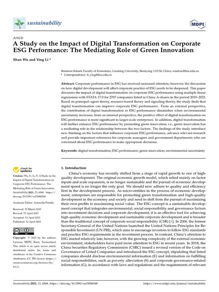 A Study On The Impact of Digital Transformation On Corporate ESG ...
