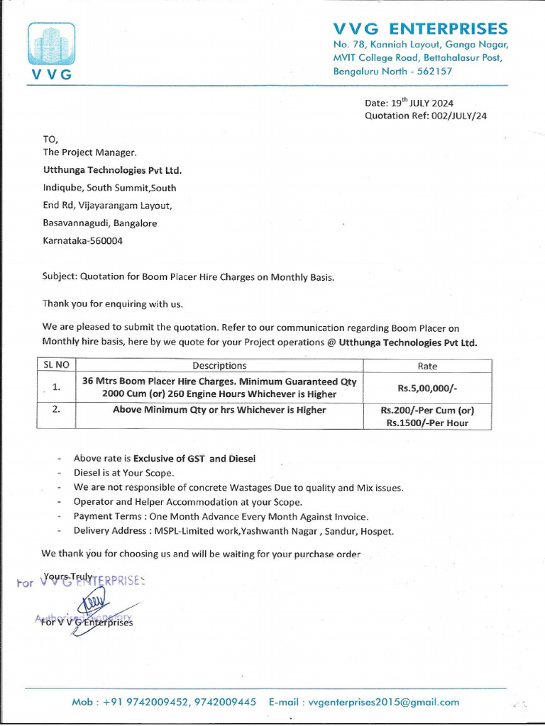 Utthunga Technologies PVT LTD - Boompump - Quotation - JULY 2024 | PDF