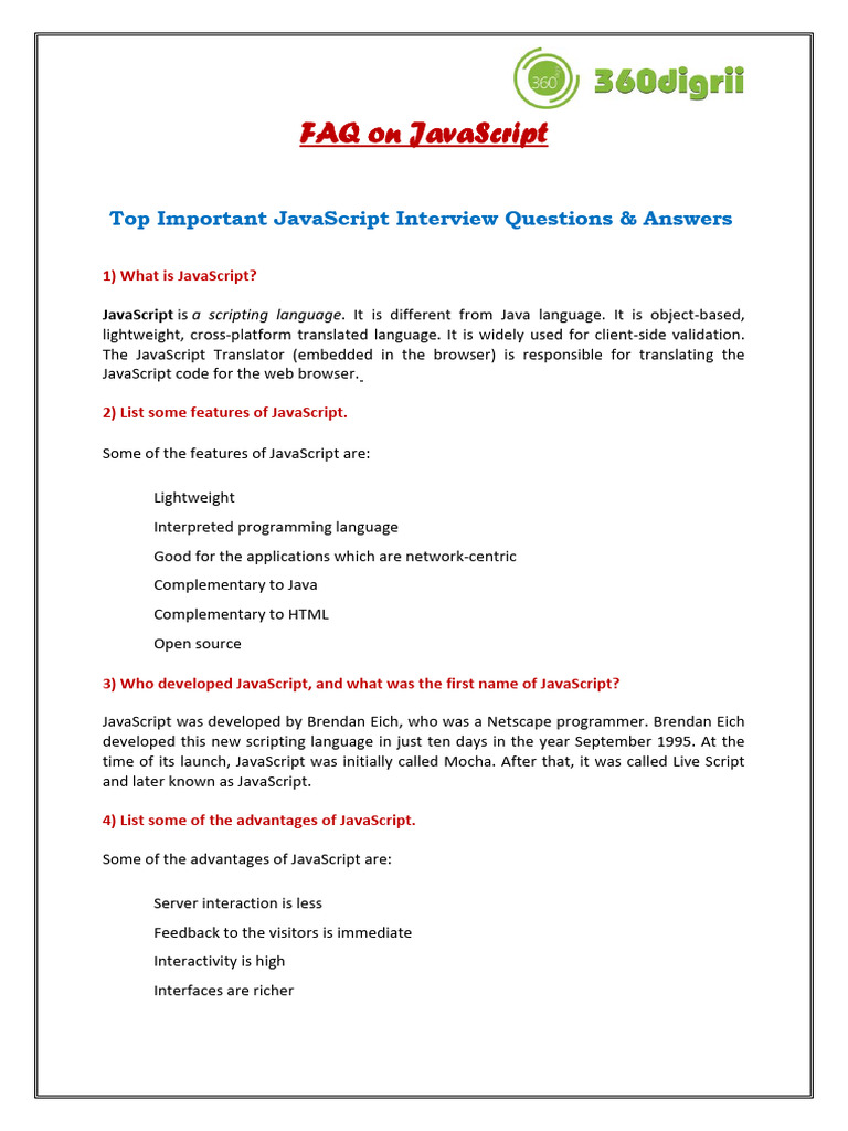 FAQ on Java Script | PDF | Java Script | Data Type FAQ on Java Script | PDF | Java Script | Data Type