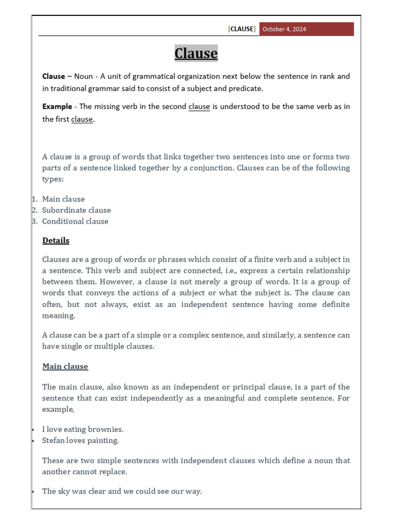 Grammar - Clause | PDF | Clause | Sentence (Linguistics)