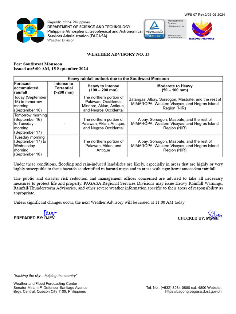 Advisory | PDF | Rain | Flood