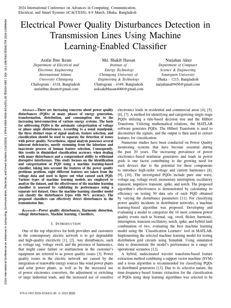 Electrical Power Quality Disturbances Detection in Transmission Lines Using Mach | PDF | Machine ...