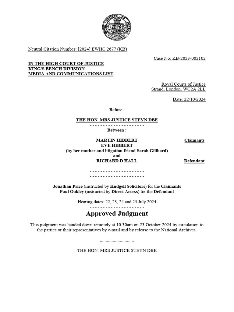 Hibbert V Hall Judgment | PDF | Common Law